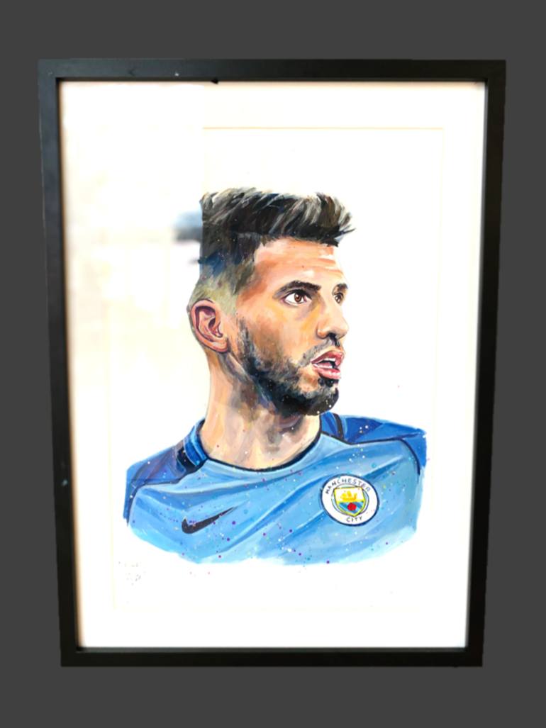Sergio Aguero: Goal Hunter Painting by Harriet Edwards | Saatchi Art
