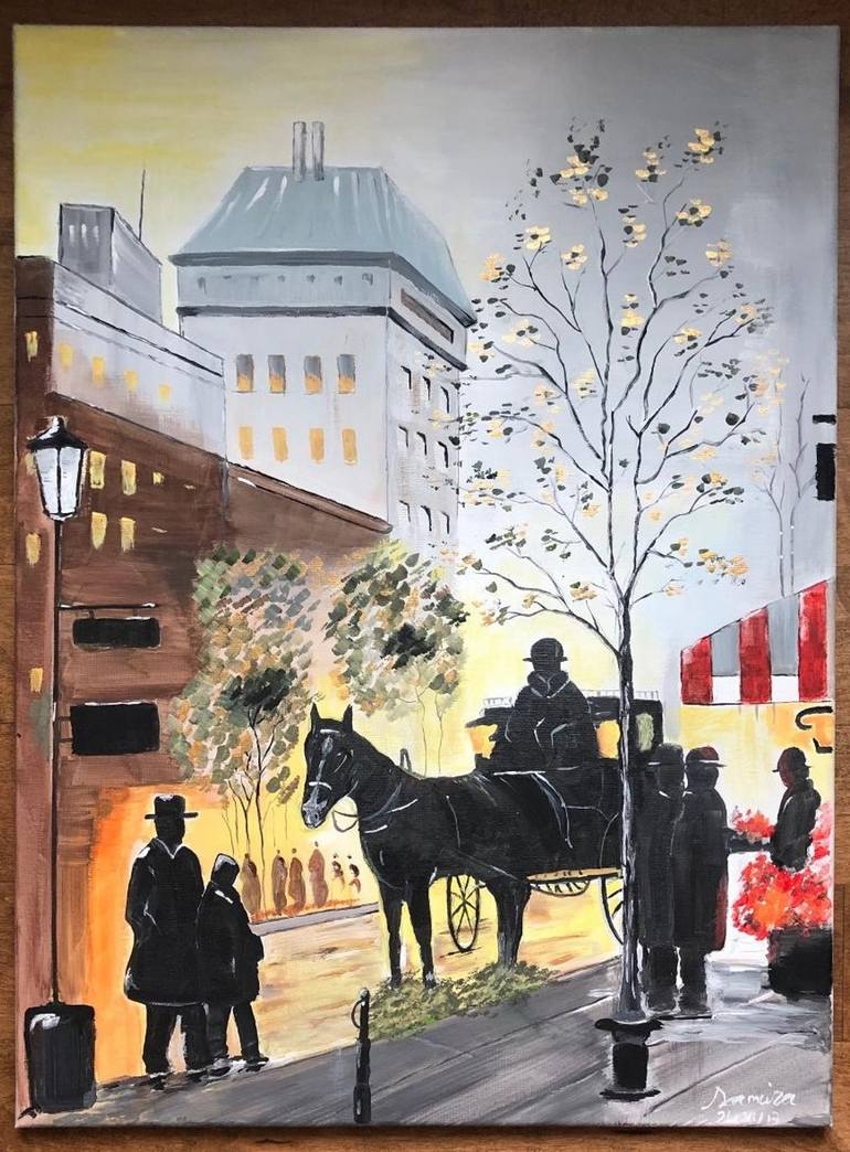 Old time painting at night Painting by Samira M | Saatchi Art