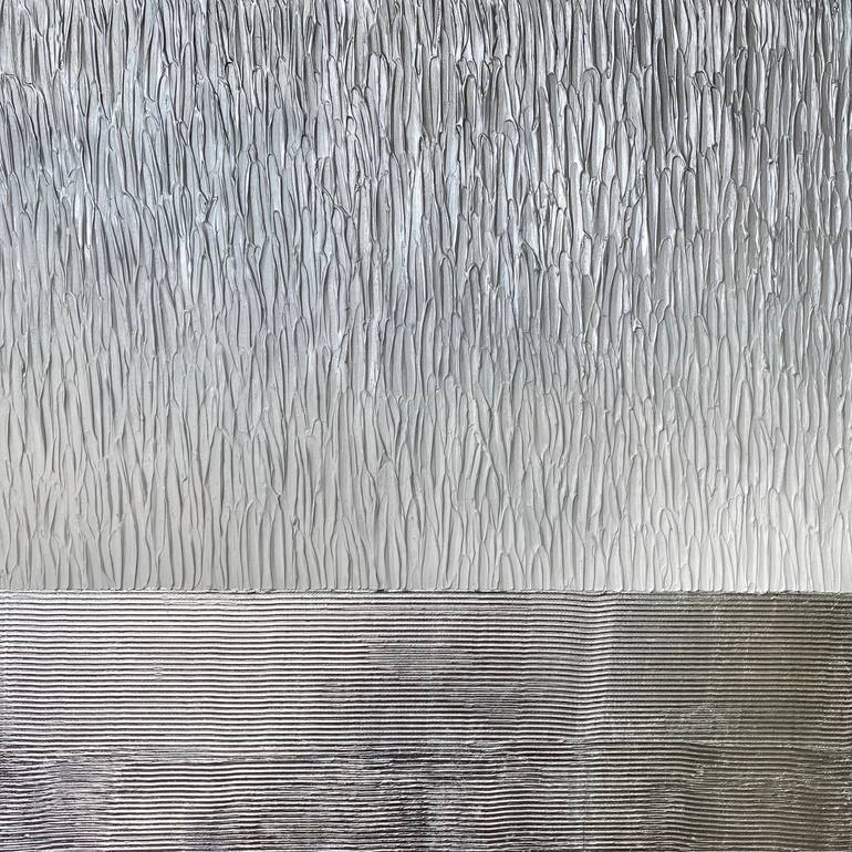 Silver textured abstract painting. Monochrome painting. Textured ...