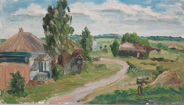 Street in the Russian village Painting by Pavel Kuznecov | Saatchi Art