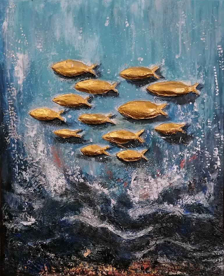 Fish painting original canvas, sea picture, sea waves picture Painting ...