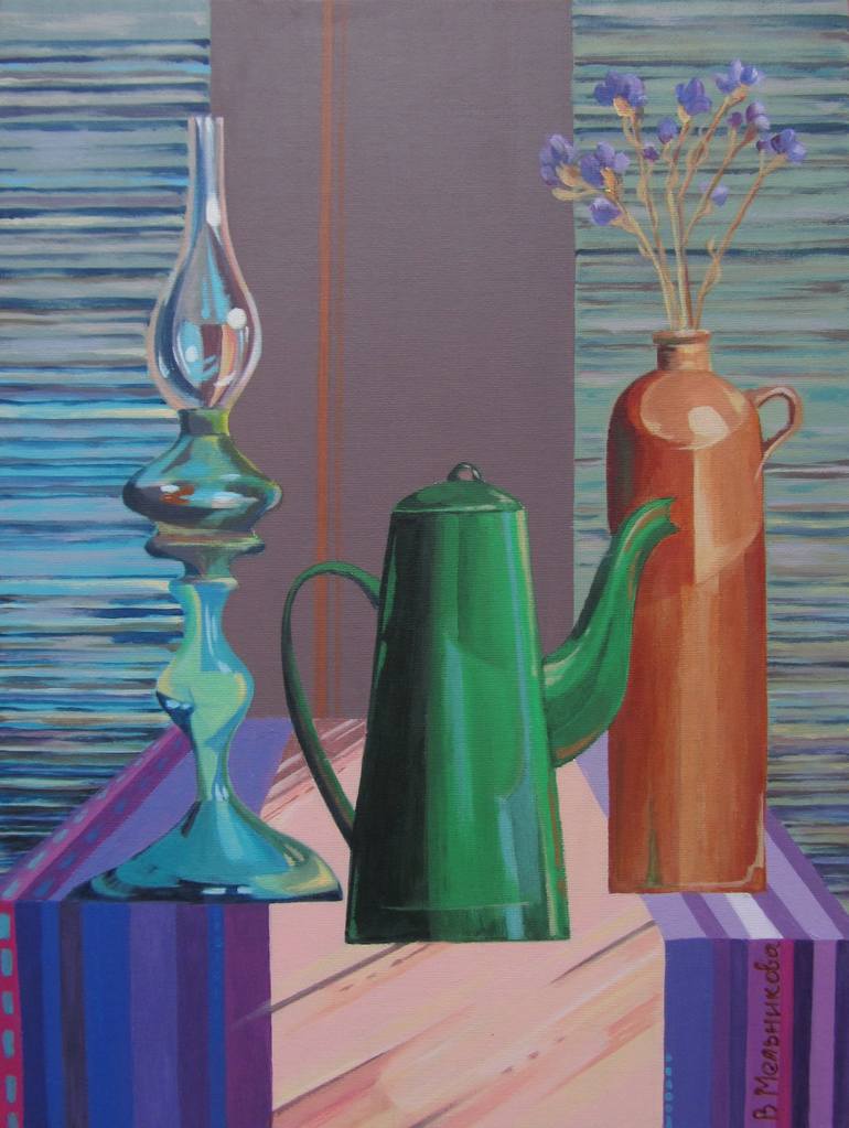 Still life with stripes Painting by Victoria Melnikova | Saatchi Art