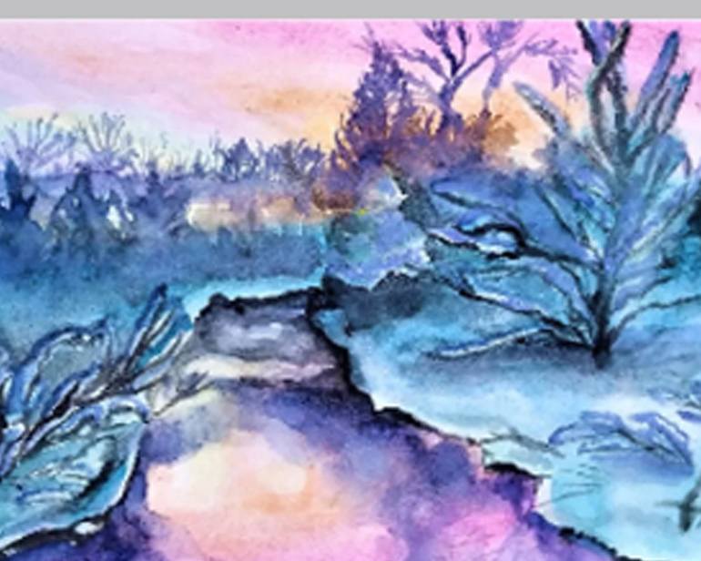 VERY PERI lanscape watercolor nature wall art bright fantasy landscape ...
