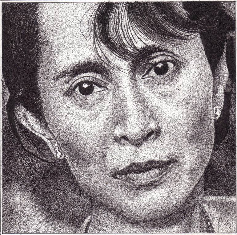 Aung San Suu Kyi Drawing by Riyaz Pocketwala | Saatchi Art