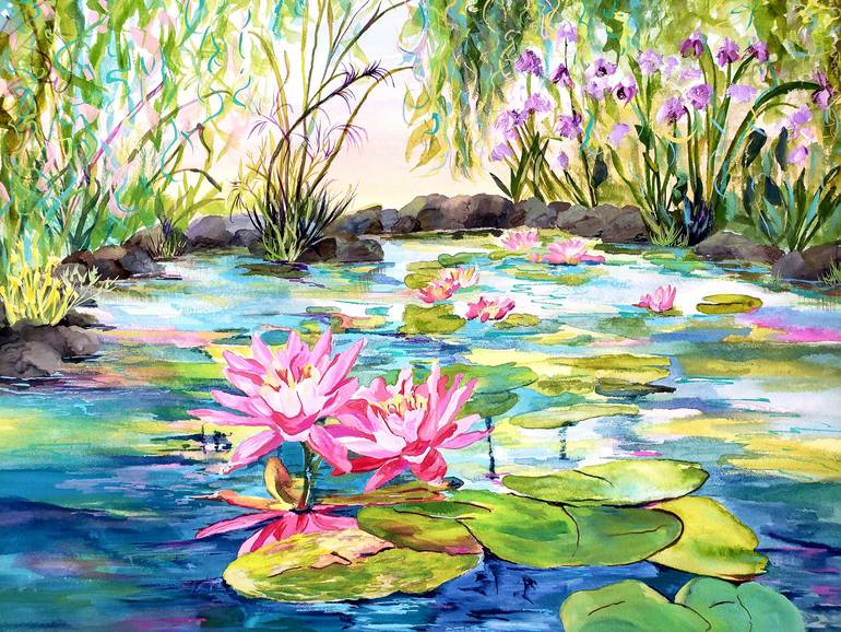 Lily's Garden Painting by Eva Hunter | Saatchi Art