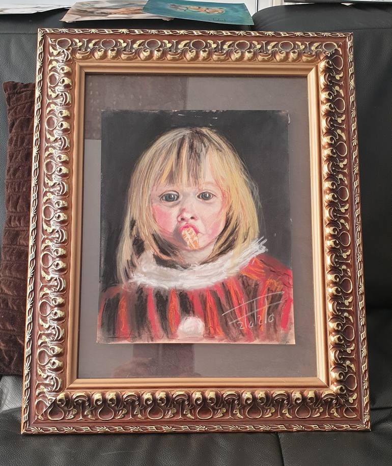 Little girl eating mandarin Painting by Adel Fahmi | Saatchi Art