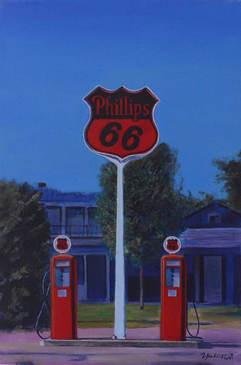 Gas station, acrylic on canvas, 2014 Painting by Ekaterina Tsomaia ...