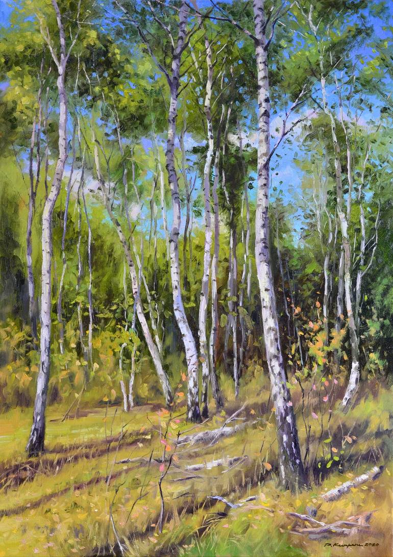 Birch grove Painting by Ruslan Kiprych | Saatchi Art