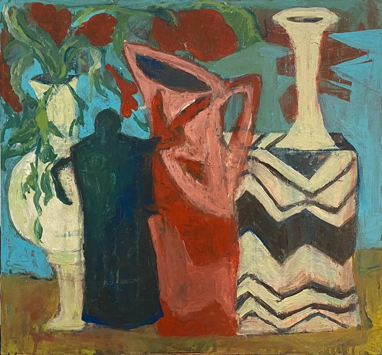 Bottiglia anfora coi fiori caffettiera e brocca Painting by Luigi Athos ...