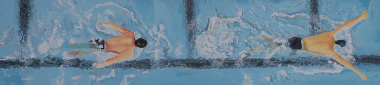 swimmers on the pool swimmer painting realistic art paintings of people ...