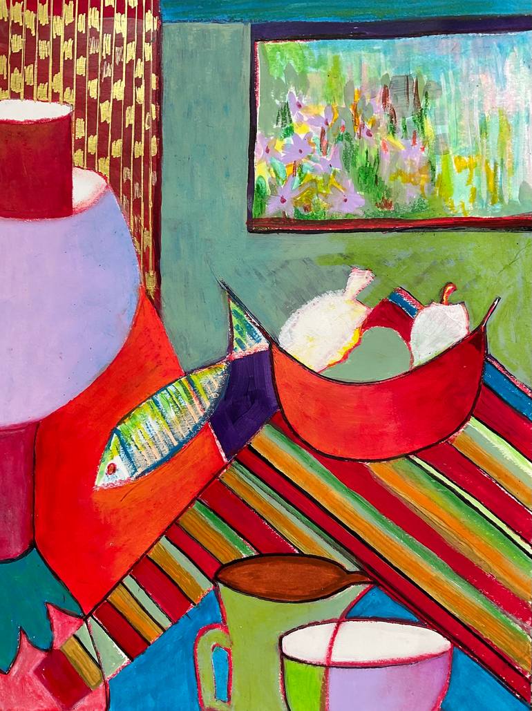 Red Gold Curtain Painting by Becky Pascoe | Saatchi Art