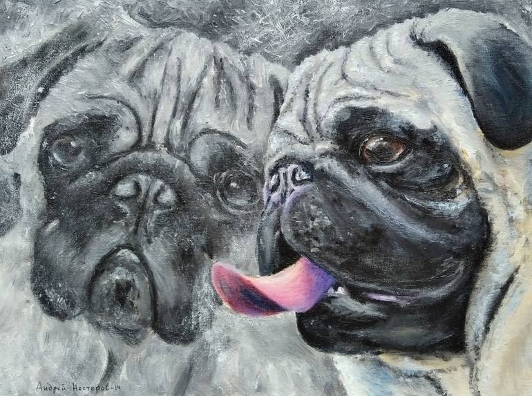 Pug nicknamed Bun Painting by Andrey Nesterov | Saatchi Art