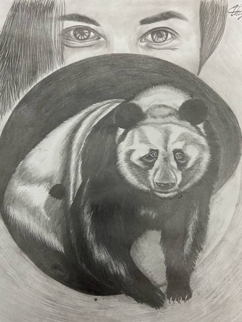 Girl and panda Drawing by Artur Ishmukhomedov | Saatchi Art