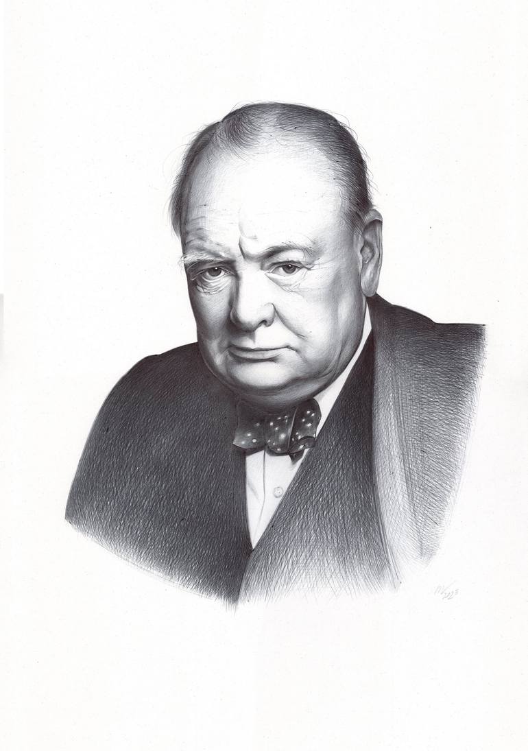 Winston Churchill (Photorealistic Ballpoint Pen Portrait) Drawing by ...