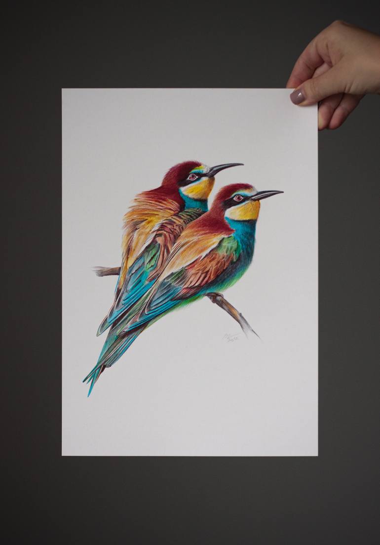 European Bee-eater (Realistic Ballpoint Pen Bird Portrait) Drawing by ...