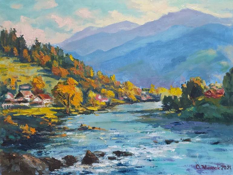 Vorokhta village. Prut river Painting by Orest Manyuk | Saatchi Art