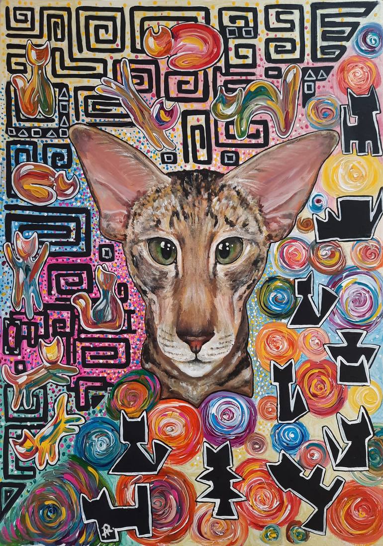 Oriental cat geometry Painting by Alina Novikova | Saatchi Art