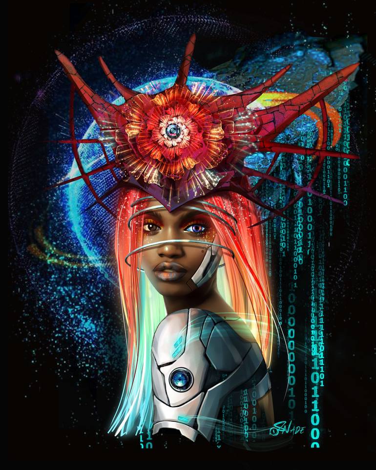 SPACE GIRL Printmaking by Nadezhda Sokolova | Saatchi Art