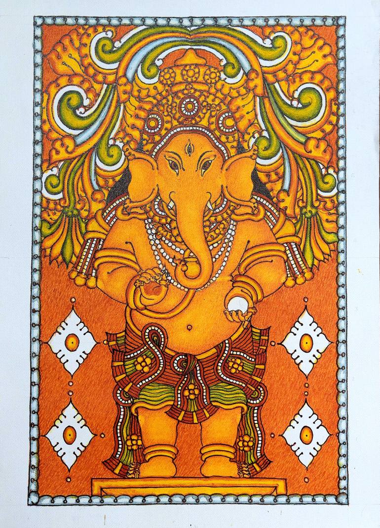 Bala Ganapathi - Traditional Kerala Mural Painting Painting by Anila ...