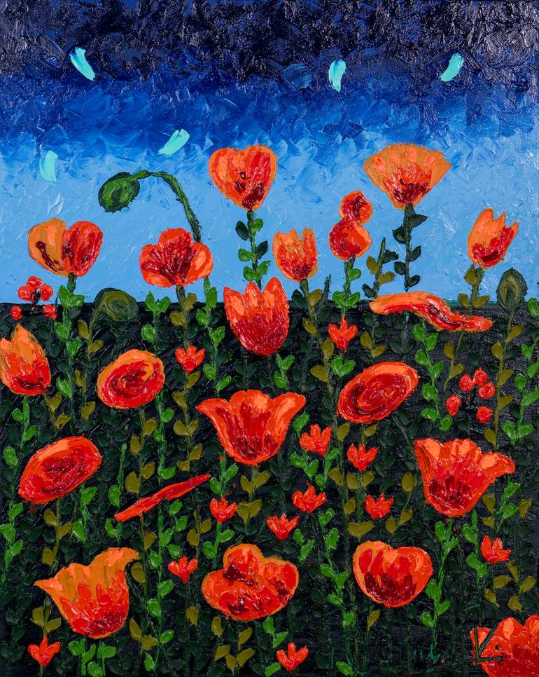 VALLEYS OF FLOWERS 25 - ORANGE POPPIES Painting by Richa Agarwal Dalmia ...