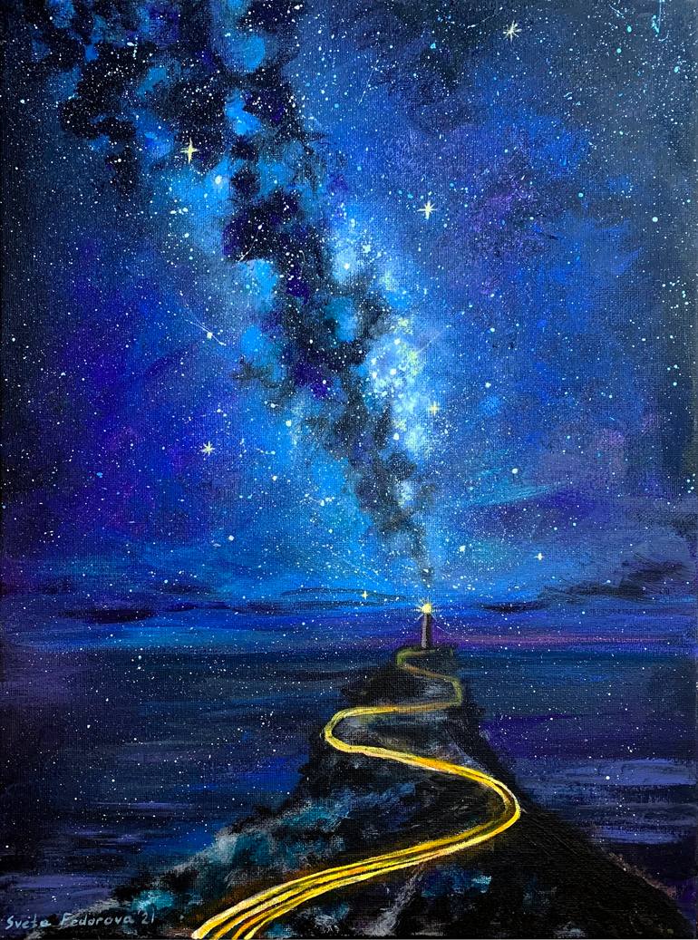 Cosmic lighthouse Painting by Svetlana Fedorova | Saatchi Art
