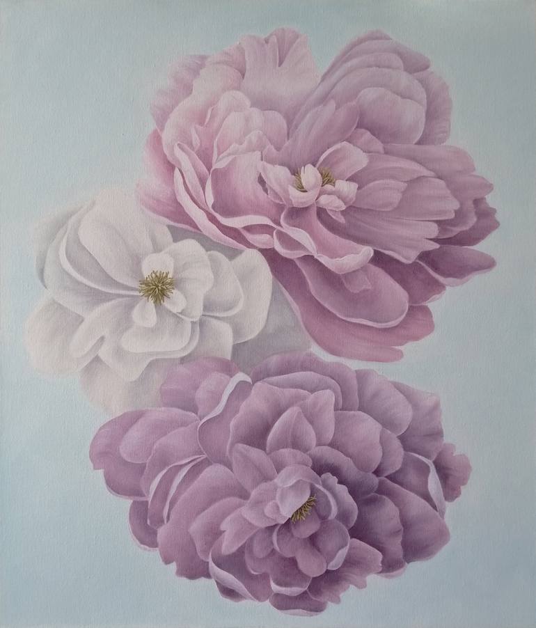 Three peonies Painting by Alisa Drozdovska | Saatchi Art