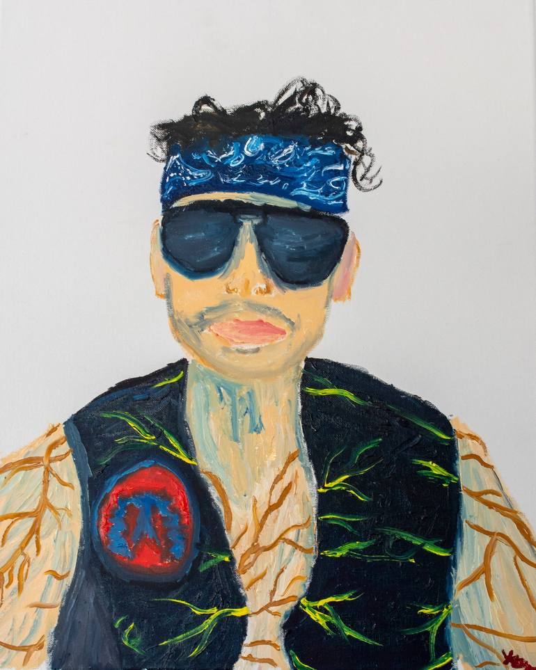 Biker self portrait Painting by Isaac Cruz | Saatchi Art