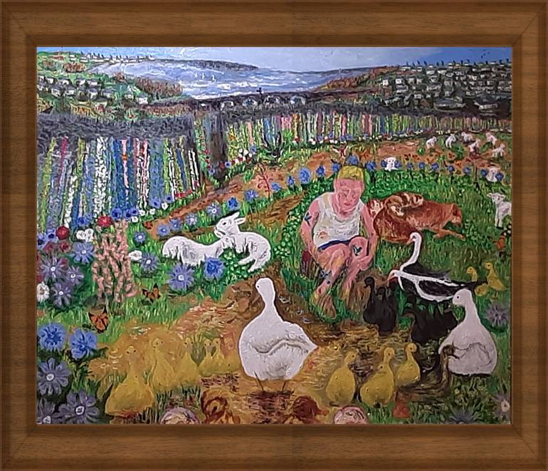 Boy feeds a pigeon, where? Painting by Keith Hulse | Saatchi Art