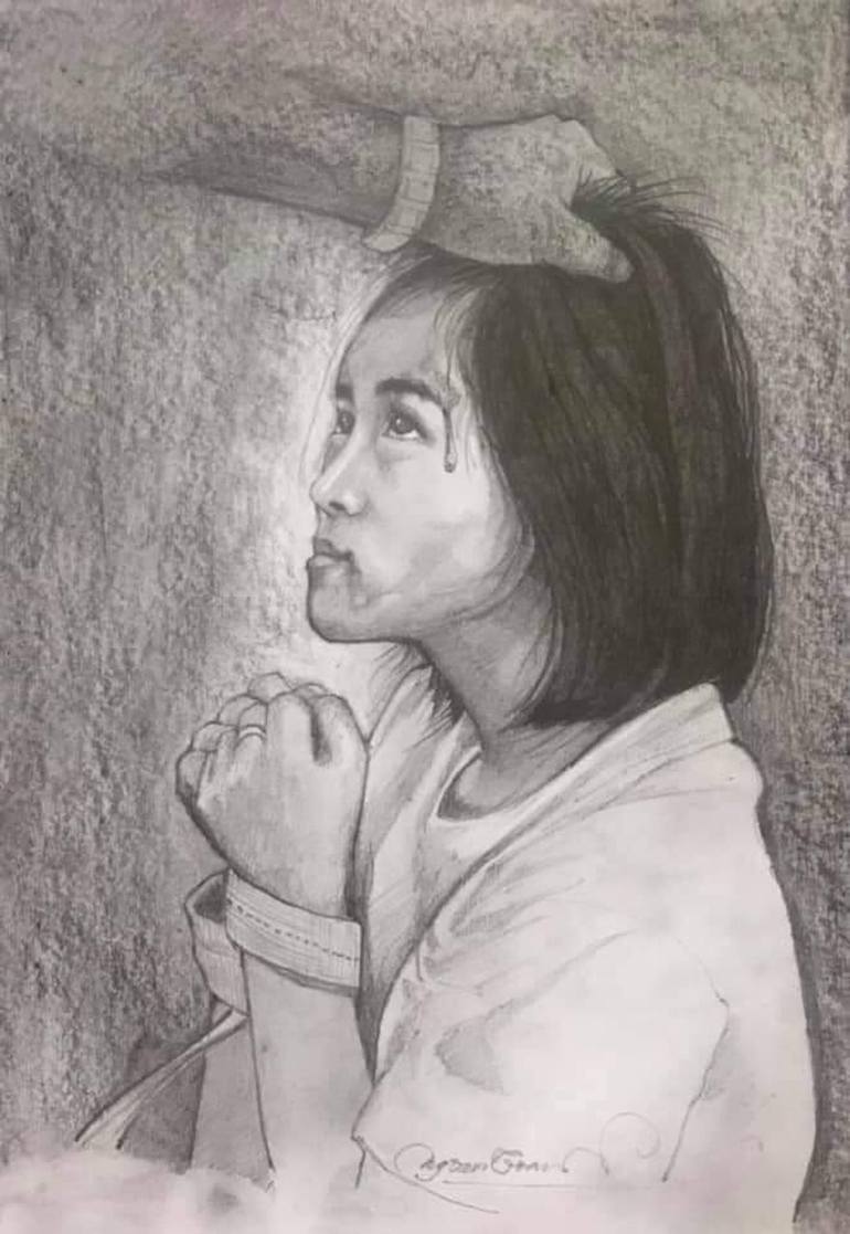 Poor little girl lives in school violence Painting by Roselyn Green ...