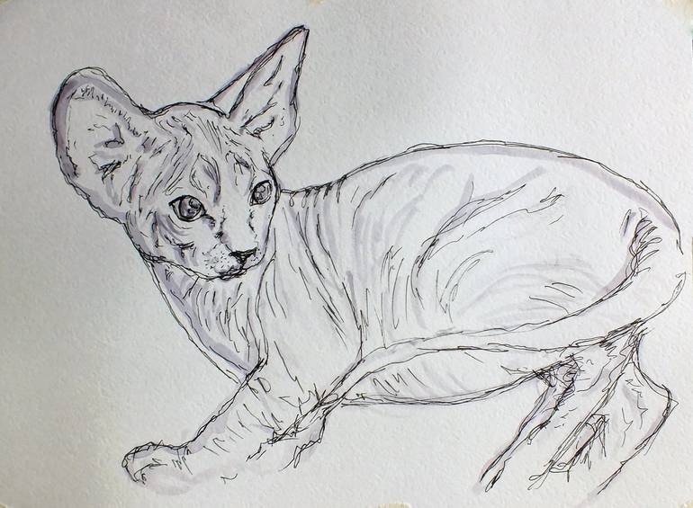 The Sphinx Cat Drawing by Maria Rumjantseva | Saatchi Art