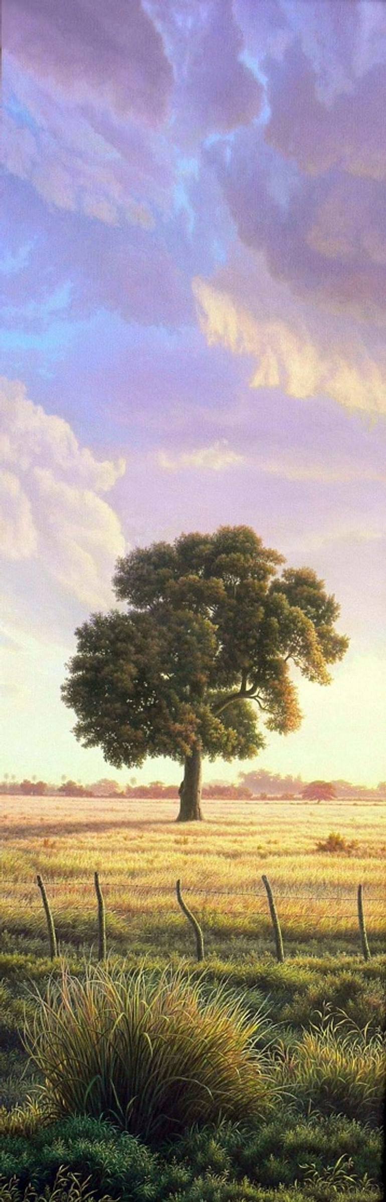 Mango tree with fence. Painting by Juan Alberto Díaz | Saatchi Art