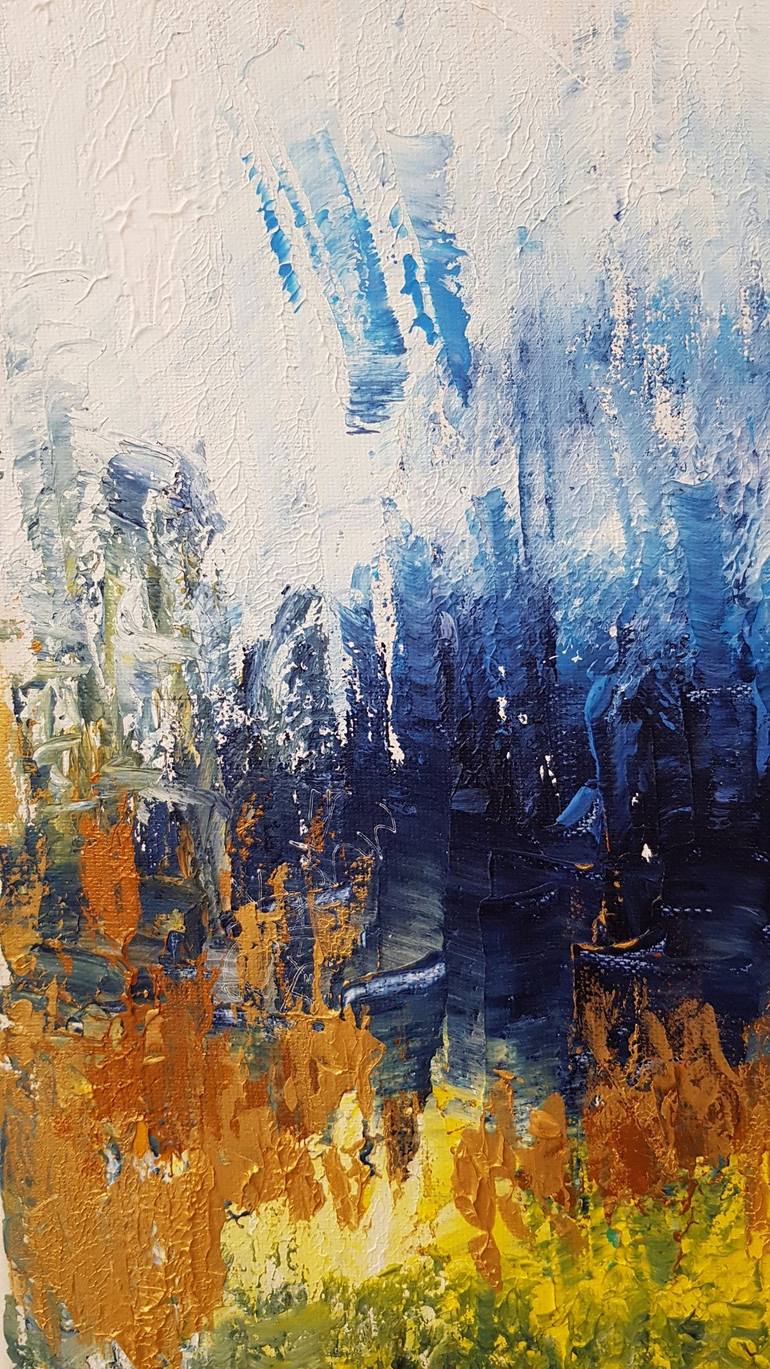 White and Blue Gold Abstract Original Painting Palette Knife Painting ...