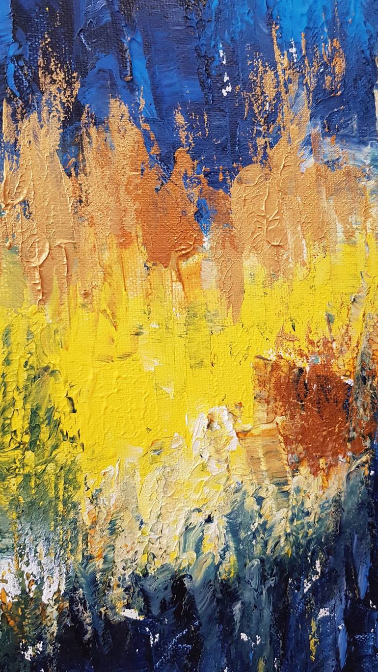 White and Blue Gold Abstract Original Painting Palette Knife Painting ...