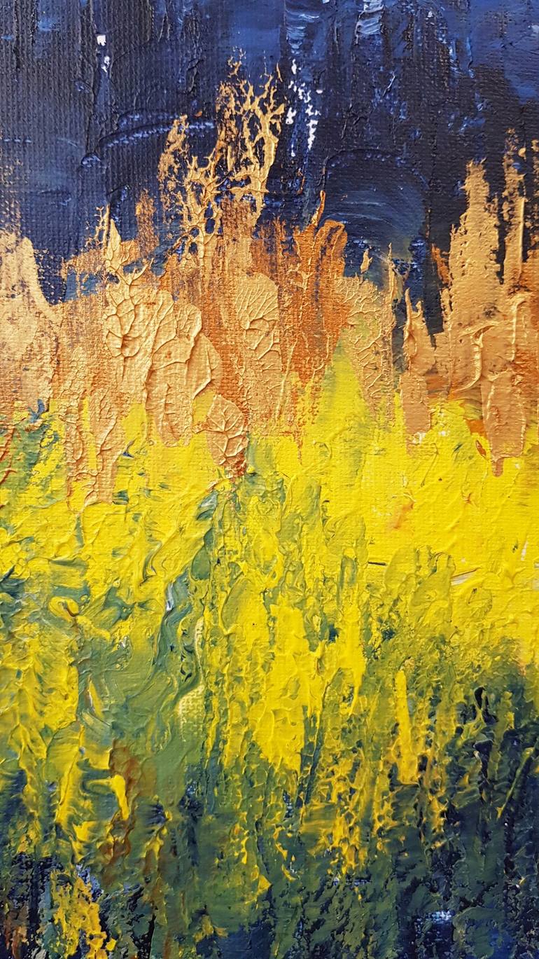 Yellow and Blue Gold Abstract Original Painting Palette Knife Painting ...