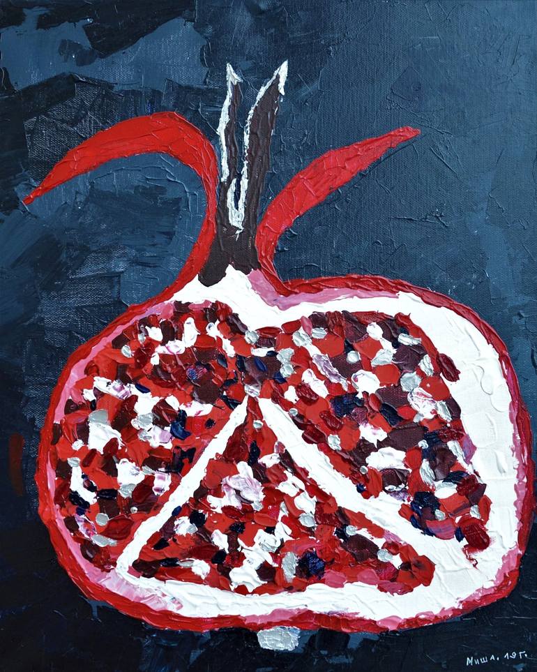 Pomegranate Painting Fruit Original Art Still Life Painting Kitchen ...