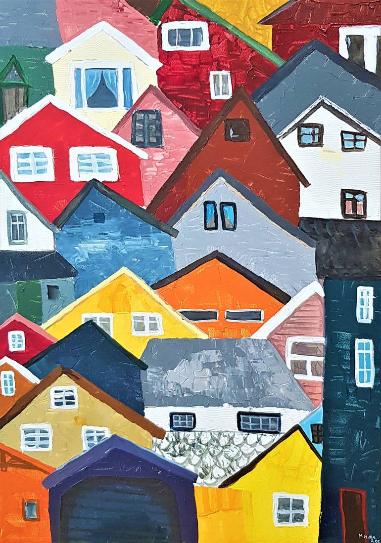 Houses Street City Urban Architecture Original Painting Painting by ...