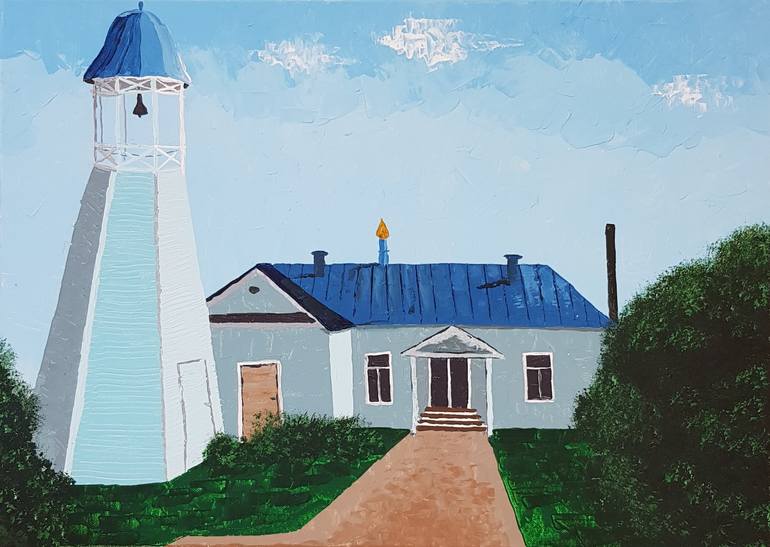 Belltower and Church Painting Painting by Mikhail Komarov | Saatchi Art