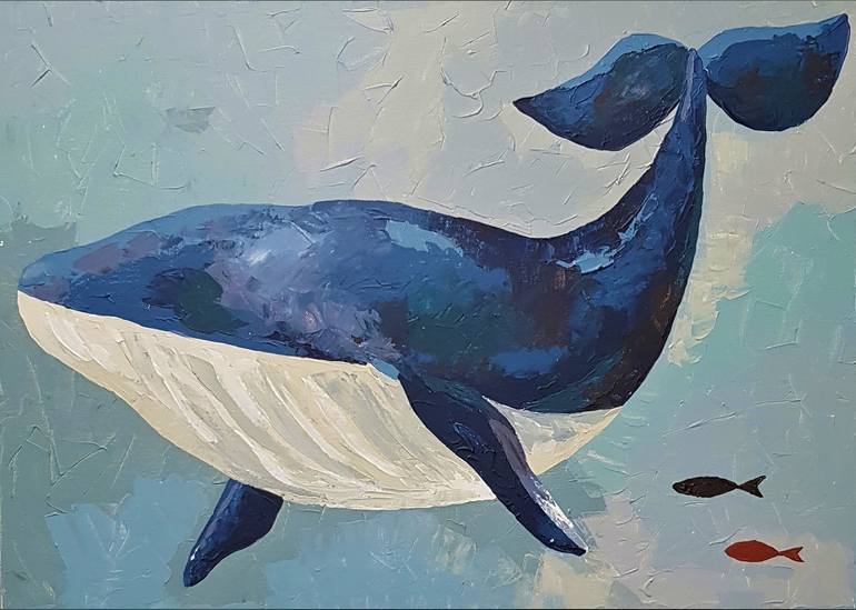 Whale Sea Original Acrylic Painting Palette Knife Gift Painting by ...