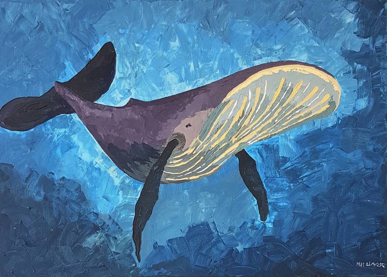 Blue Whale Ocean Original Acrylic Painting Palette Knife Gift Painting ...