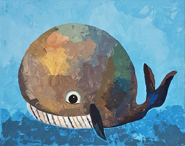 Baby Whale Sea Ocean Painting Naive Art Palette Knife Painting by ...