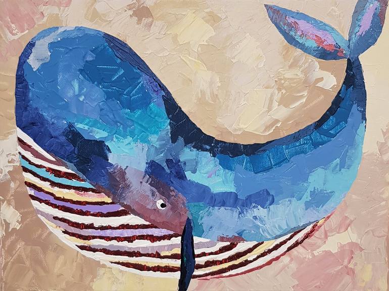 Baby Whale Sea Ocean Painting Naive Art Palette Knife Painting by ...