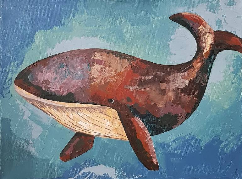 Baby Whale Sea Ocean Painting Naive Art Gift Palette Knife Painting by ...