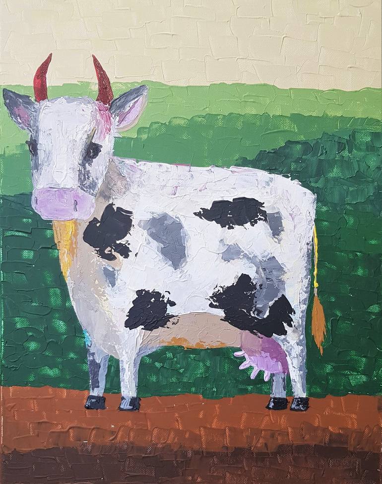 Cow Farm Animals Original Painting Village Life Wall Art Gift Farmer ...