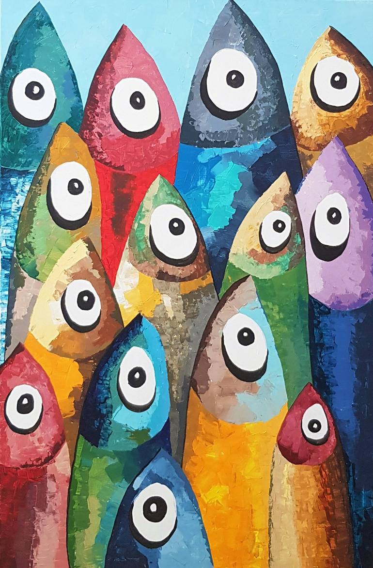 Observers School of Fish Sea Lake River Colorful Acrylic Painting Gift ...