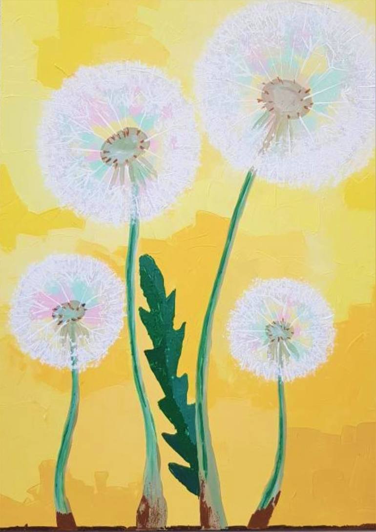 Dandelion Family Acrylic Original Artwork Floral Wall Art Wildflowers ...
