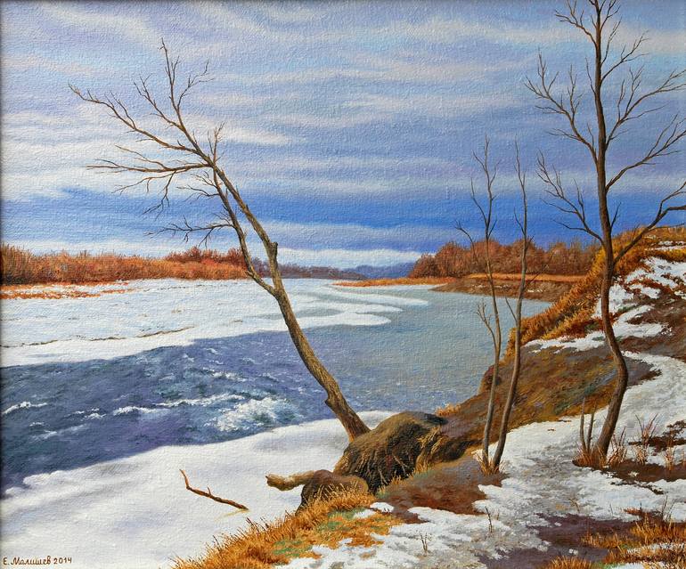 Spring on the Stryi river. Painting by Evgeniy Malyshev | Saatchi Art