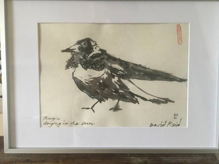 Magpie Drying In The Sun Painting by David Reid | Saatchi Art