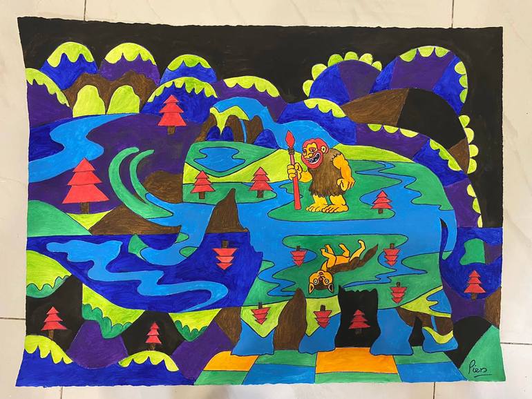 Confused Caveman Painting by Piers Midwinter | Saatchi Art