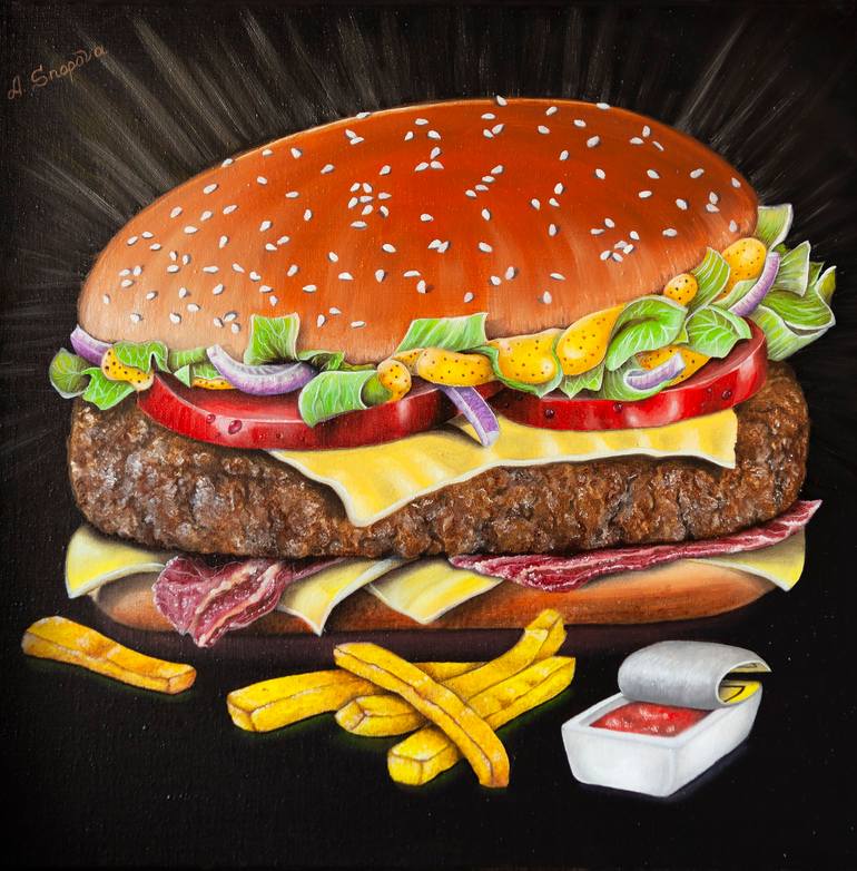 Ode to the burger Painting by Anastasiya Snopova | Saatchi Art