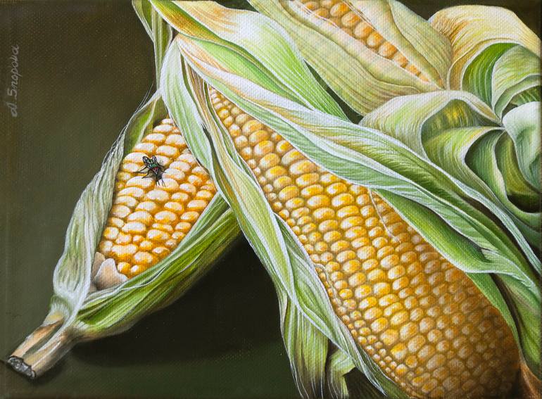 Still life with corn Painting by Anastasiya Snopova | Saatchi Art